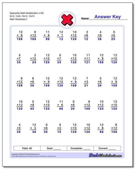 Multiplication Worksheets: Extended Spaceship Math
