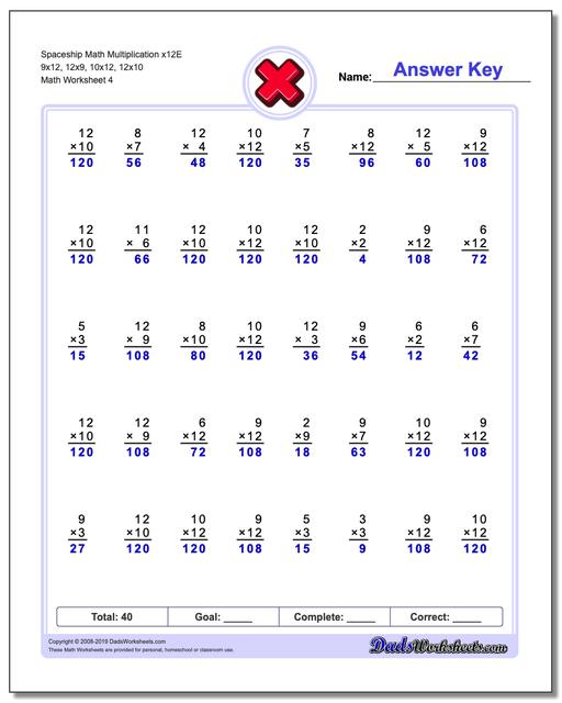 Multiplication Worksheets: Extended Spaceship Math