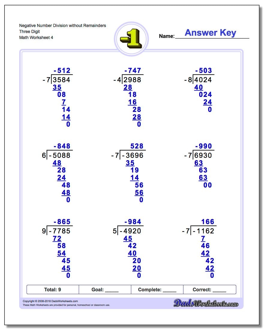 Long Division With Remainders Worksheets