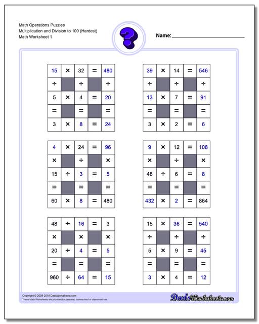 Multiplication and Division with Missing Values to 100