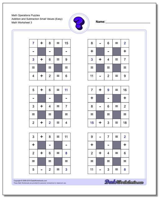 Number Grid Puzzles: Addition and Subtraction with Missing Values (Small)