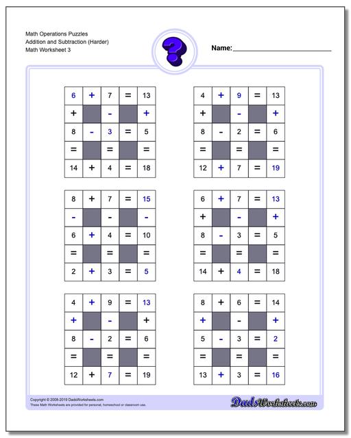 Number Grid Puzzles: All Operations logic puzzles with Missing Values and Operations Small Numbers