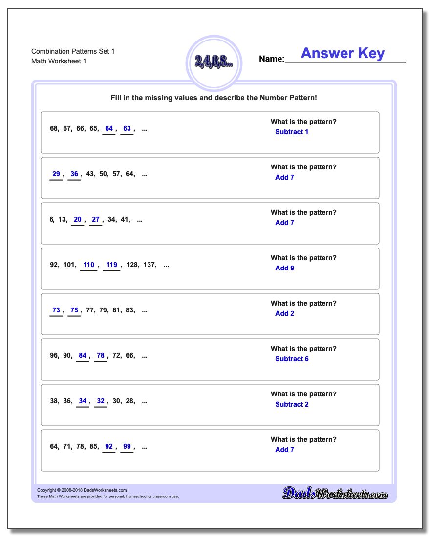 Number Patterns Worksheets