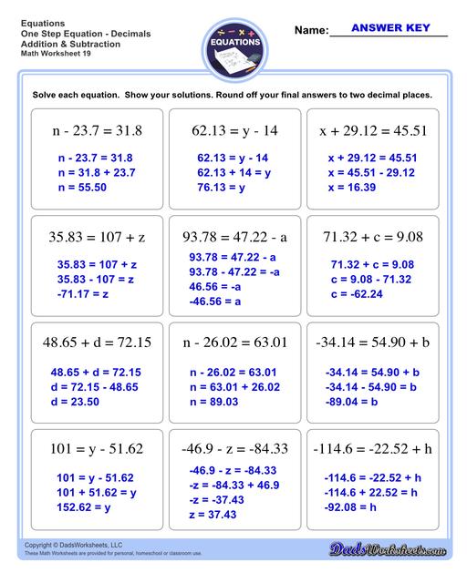 One Step Equations