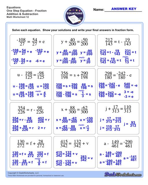 One Step Equations One Step Equations