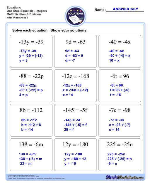 One Step Equations One Step Equations