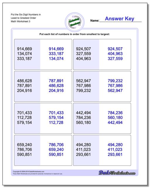 Ordering Numbers: Least to Greatest Ordering