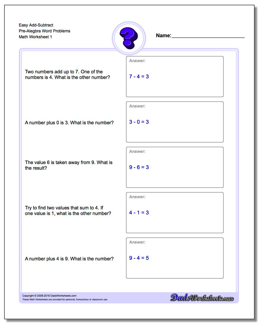Pre Algebra Word Problems