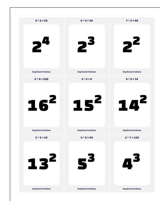 Exponents Flash Cards