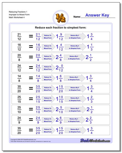 Reducing Fractions: Reducing Improper Fractions