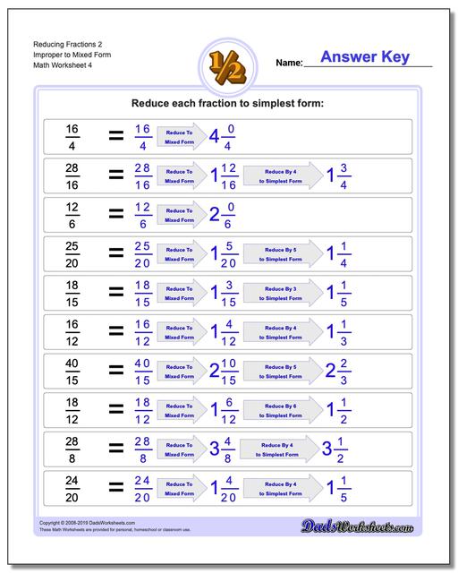 Reducing Fractions: Reducing Improper Fractions