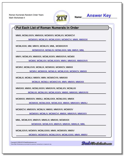 Roman Numerals: Roman Numeral Ordering (Random)