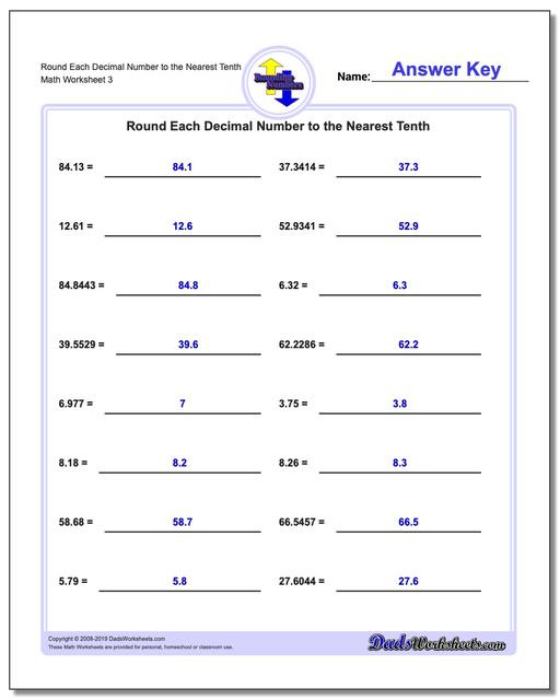 Math Worksheets Rounding Numbers Rounding Numbers Round Each Decimal