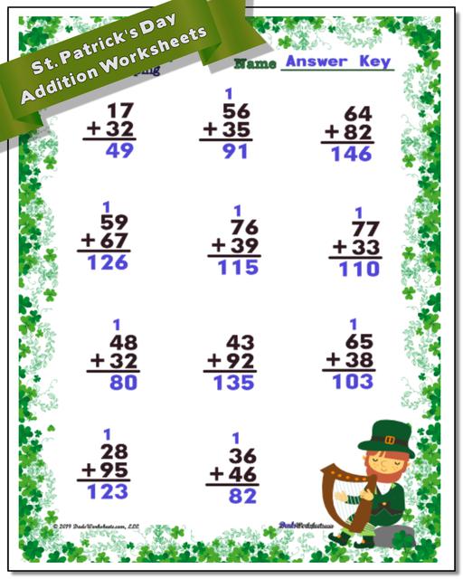 Math Worksheets: St. Patrick's Day: St. Patrick's Day Addition ...