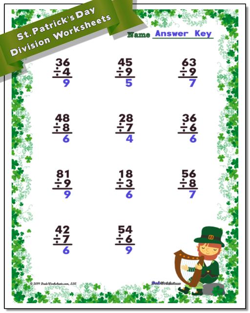 Math Worksheets: St. Patrick's Day: St. Patrick's Day Division ...