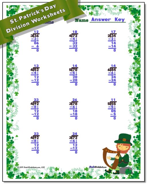Math Worksheets: St. Patrick's Day: St. Patrick's Day Division ...