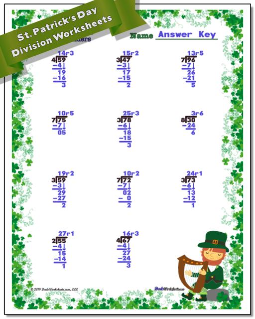 Math Worksheets: St. Patrick's Day: St. Patrick's Day Division ...