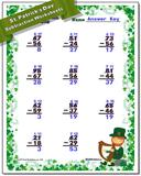 Math Worksheets: St. Patrick's Day: St. Patrick's Day Subtraction ...