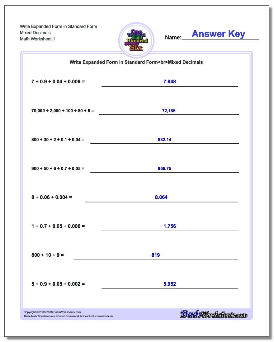 Write Expanded Form Numbers In Standard Form