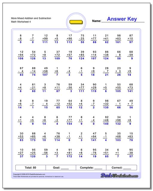 Mixed Addition And Subtraction Worksheets For Grade 2