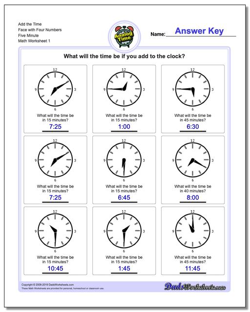 Telling Analog Time: Five Minute Time Addition
