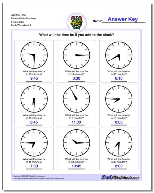 Telling Analog Time: Five Minute Time Addition