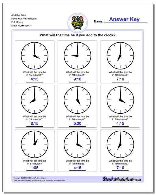 Telling Analog Time: Simple Time Addition