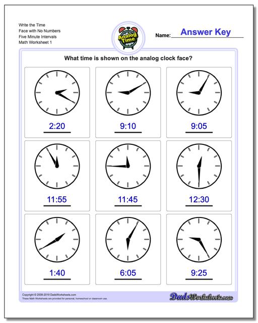 Telling Analog Time: Five Minute Intervals