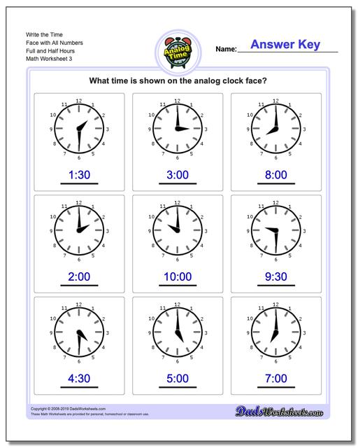 Telling Analog Time: Full and Half Hours