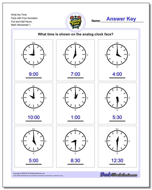 Telling Analog Time: Full and Half Hours
