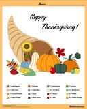 Math Worksheets: Thanksgiving : Color By Number Thanksgiving Cornucopia