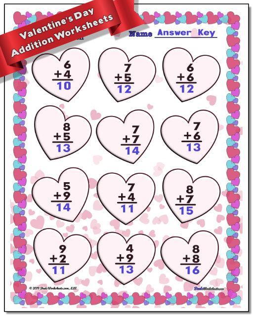 Math Worksheets: Valentine's Day: Valentine's Day Addition Worksheets ...