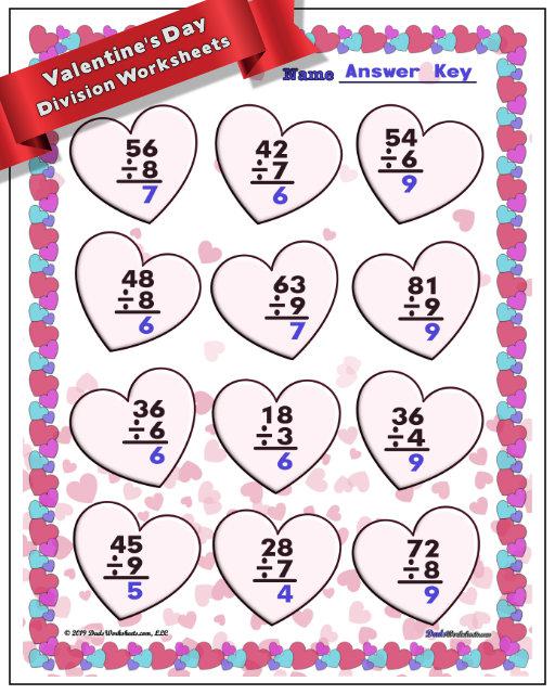 Math Worksheets: Valentine's Day: Valentine's Day Division Worksheets ...