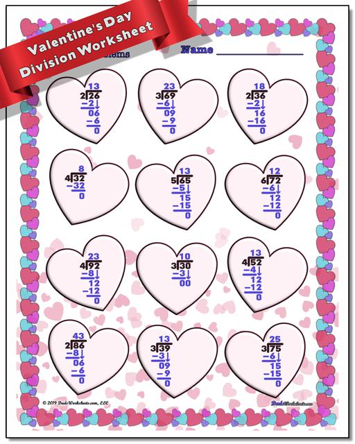 Math Worksheets: Valentine's Day: Valentine's Day Division Worksheets ...