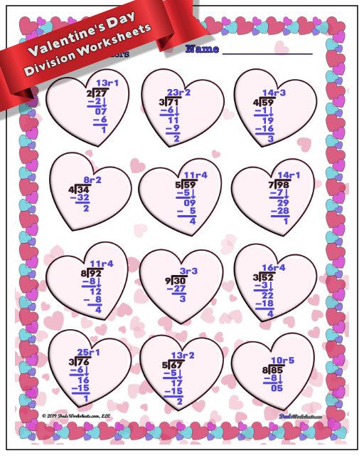 Math Worksheets: Valentine's Day: Valentine's Day Division Worksheets ...