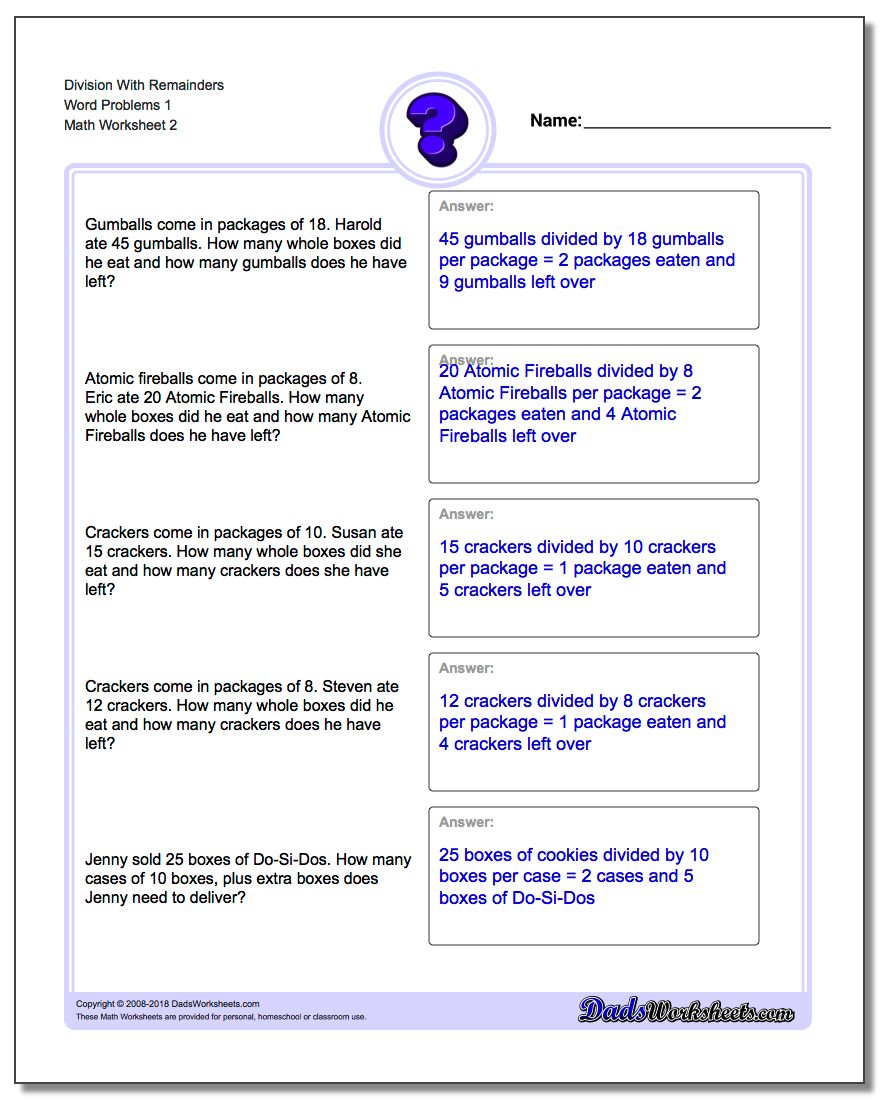 Division With Remainders Word Problems