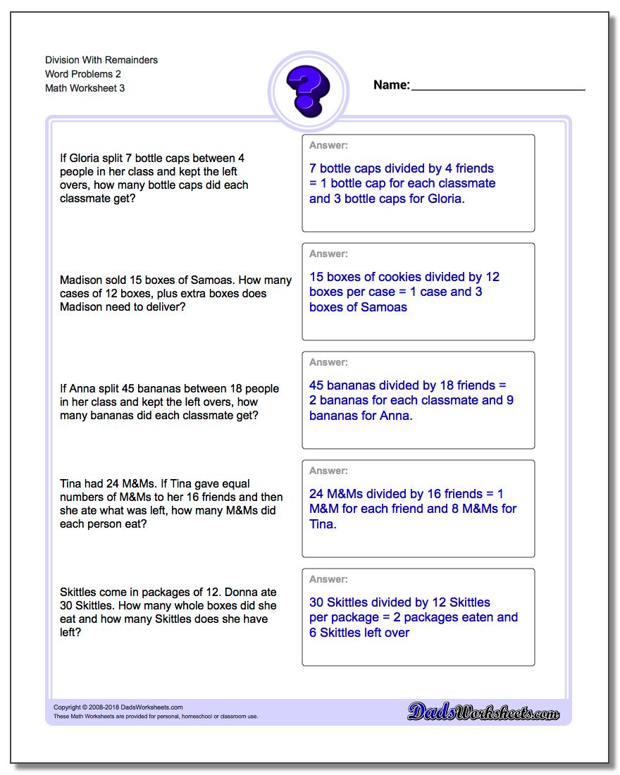 Word Problems Division Worksheets
