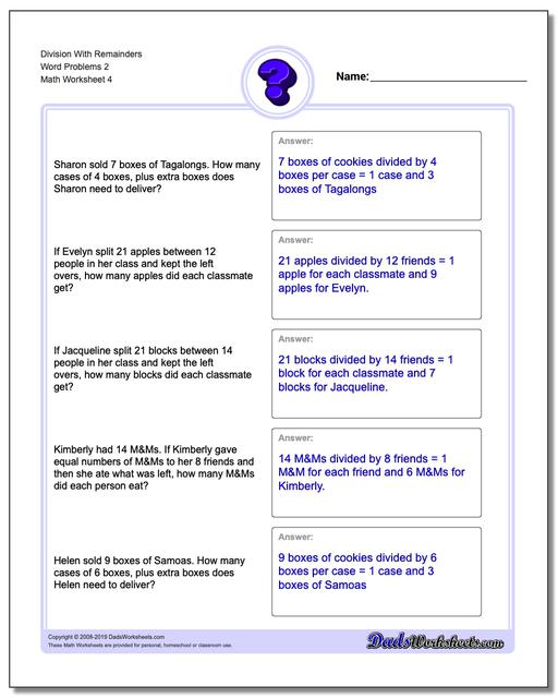Word Problems: Division With Remainders Word Problems
