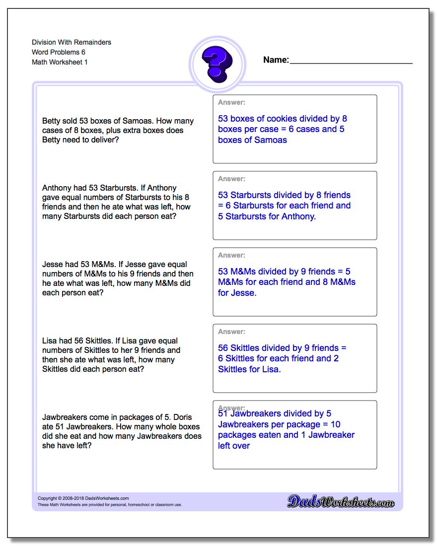 Division With Remainders Word Problems