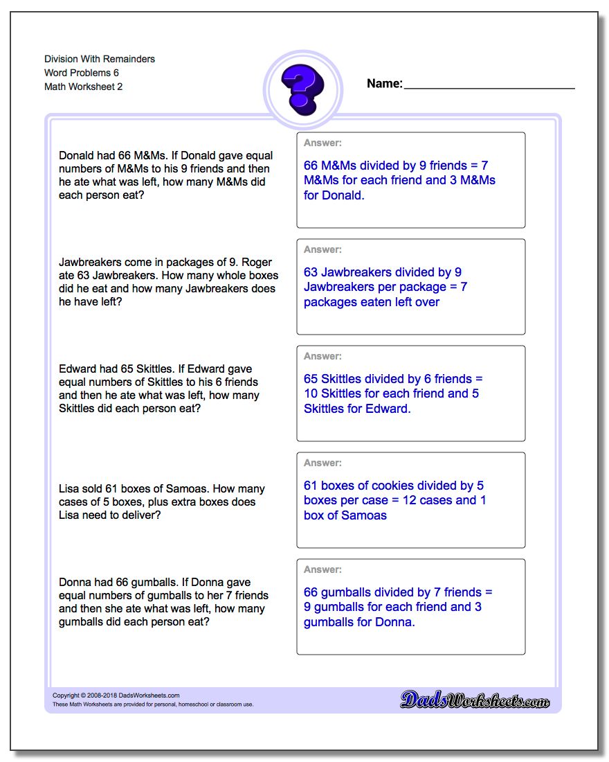 Division With Remainders Word Problems