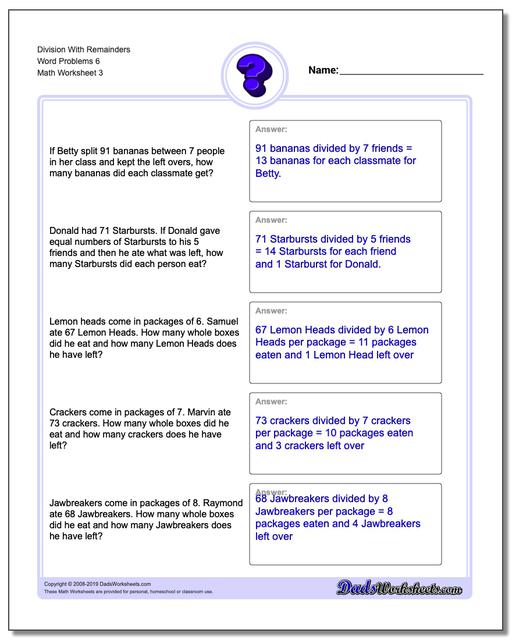 Word Problems: Division With Remainders Word Problems