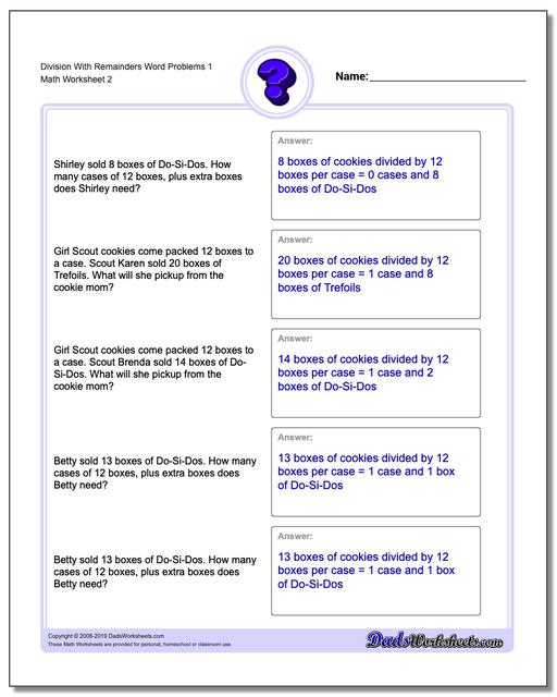 Math Worksheets: Word Problems: Word Problems: Division With Remainders ...