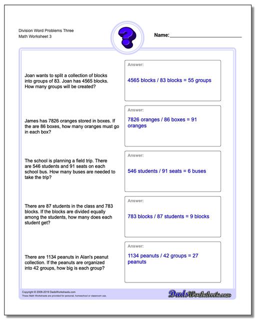 Word Problems: Division Word Problems