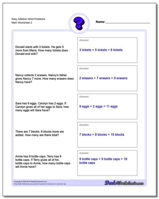 Word Problems: Addition Word Problems