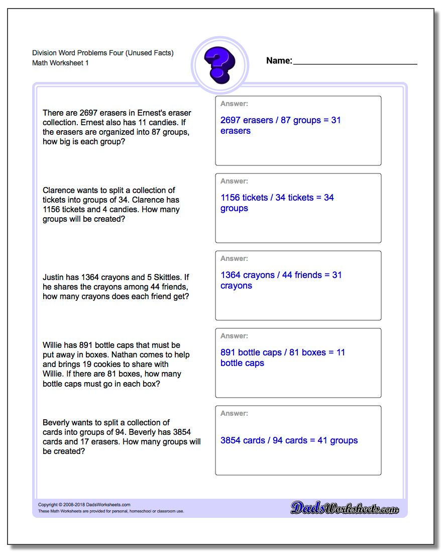 Extra Facts Division Word Problems