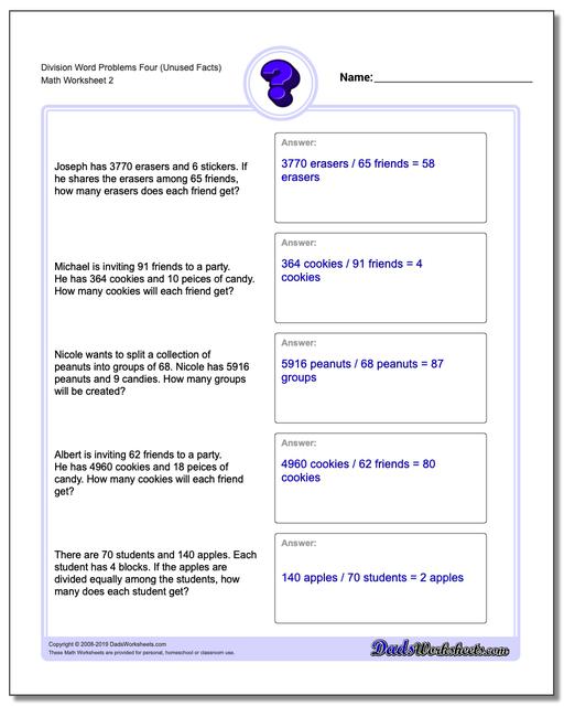 Word Problems: Extra Facts Division Word Problems