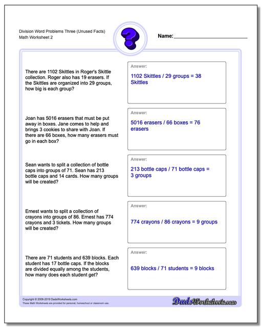 Word Problems: Extra Facts Division Word Problems