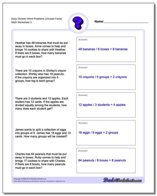 Word Problems: Extra Facts Division Word Problems