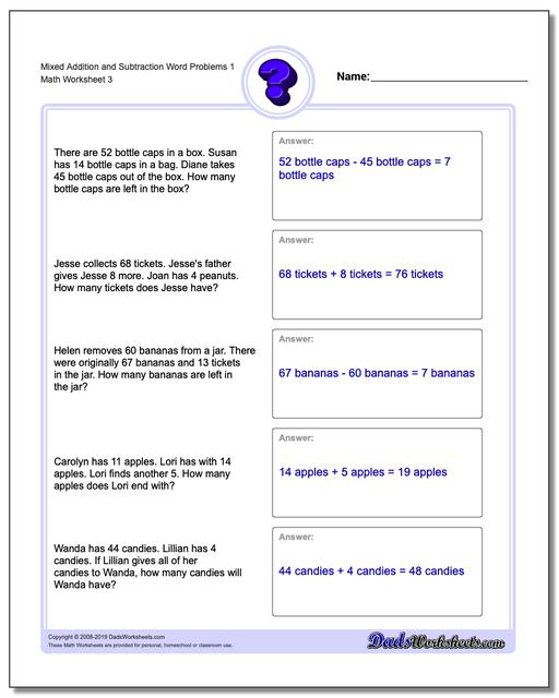 Word Problems: Extra Facts Addition and Subtraction Word Problems