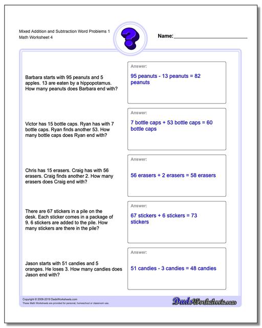 Word Problems: Extra Facts Addition and Subtraction Word Problems